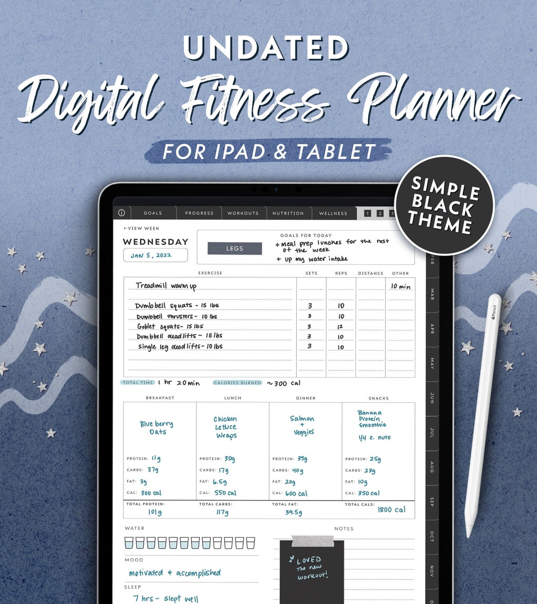 Fitness Digital Planner for iPad | Undated Workout Planner for ...