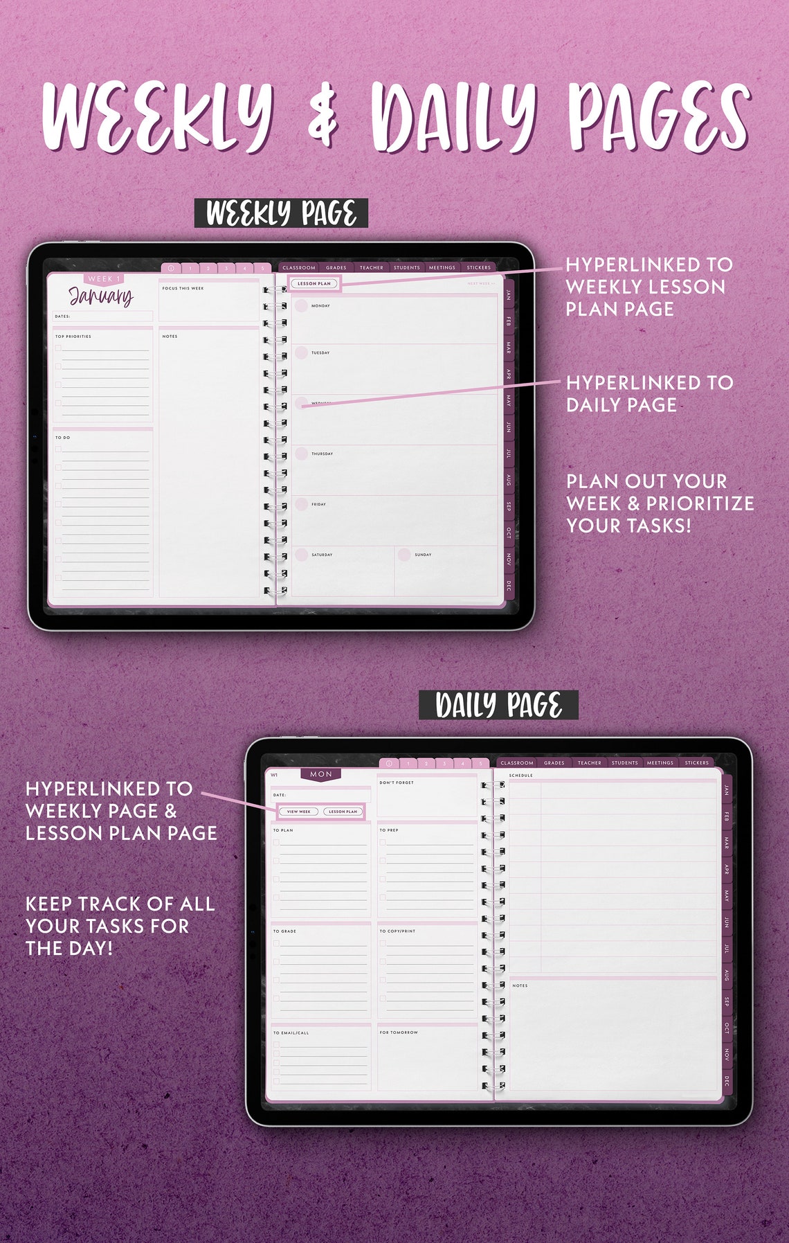 Undated Purple Landscape Teacher Digital Planner for Ipad and - Etsy