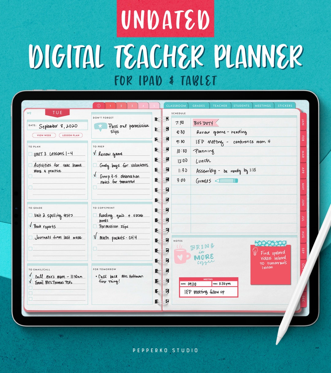 Undated Blue and Pink Landscape Teacher Digital Planner for iPad and ...