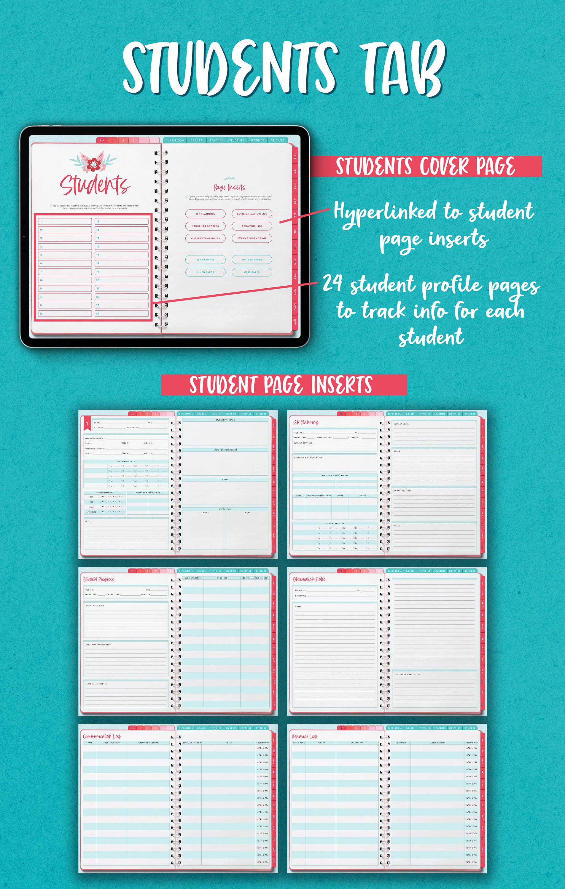 Undated Blue and Pink Landscape Teacher Digital Planner for | Etsy