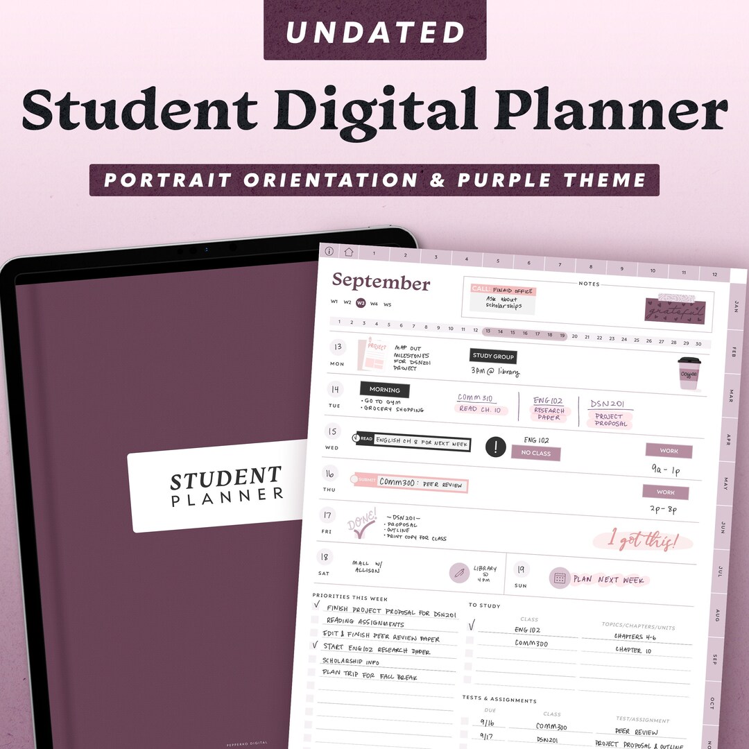 Undated Student iPad Planner | Academic Digital Planner for iPad ...