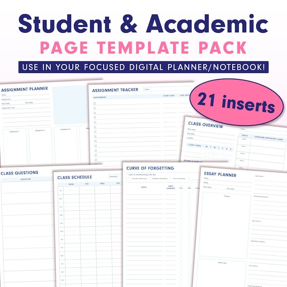 Student & Academic Page Template Insert Pack for the Focused | Etsy