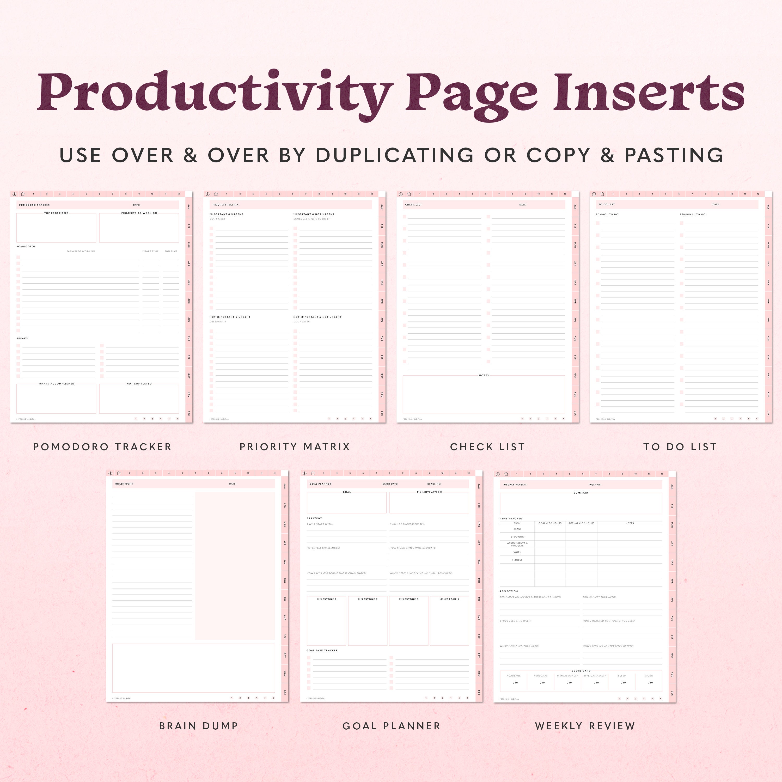 Undated Academic Digital Planner for iPad & Tablet | Vertical Student ...