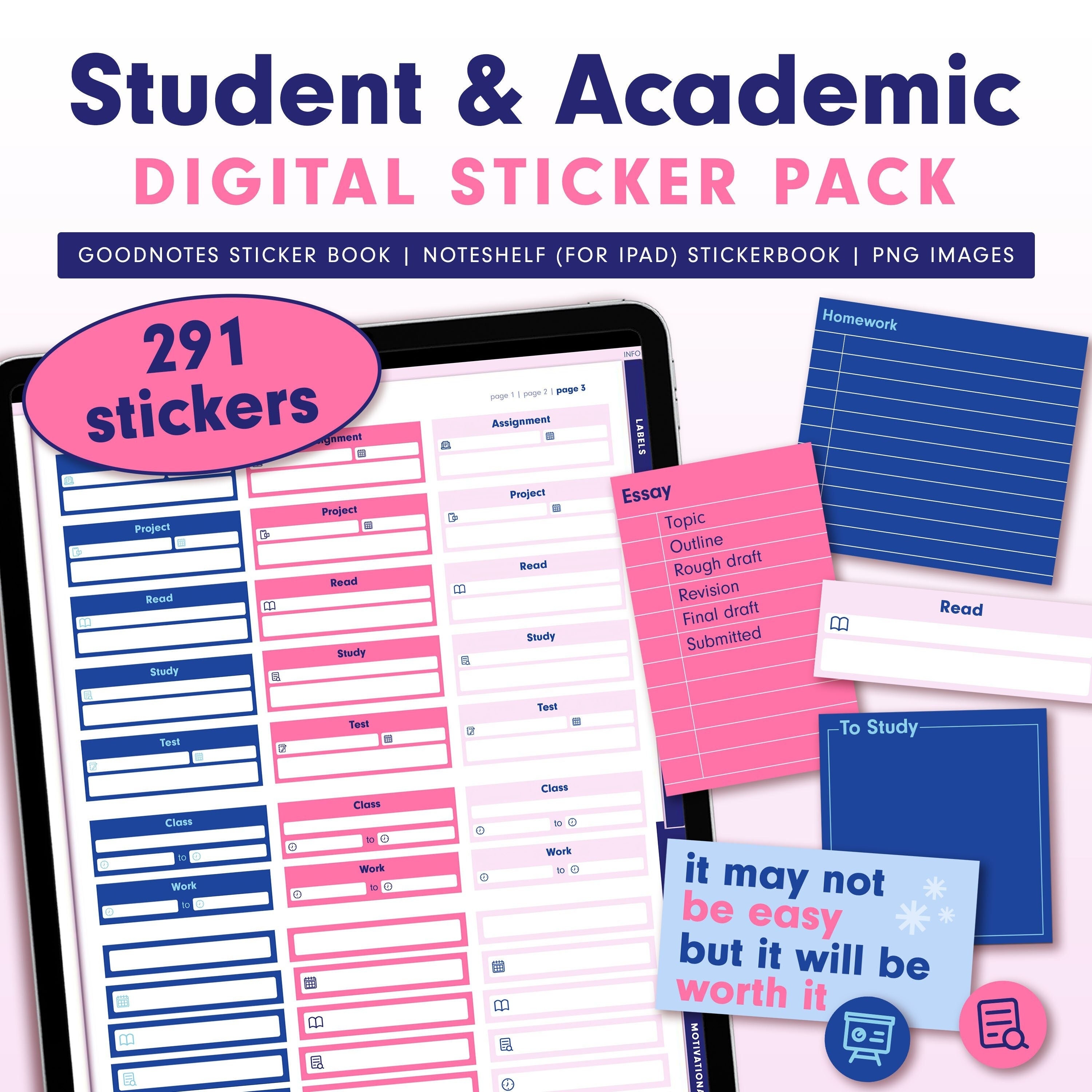 Student & Academic Digital Sticker Pack for Goodnotes, Noteshelf ...