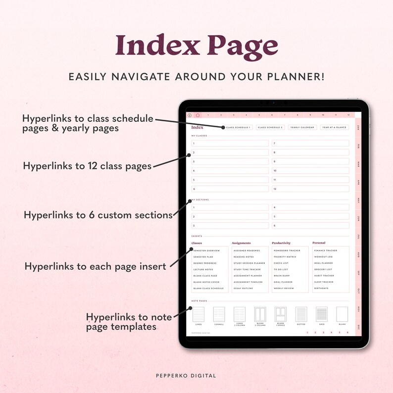 Undated Academic Digital Planner for iPad & Tablet | Vertical Student ...