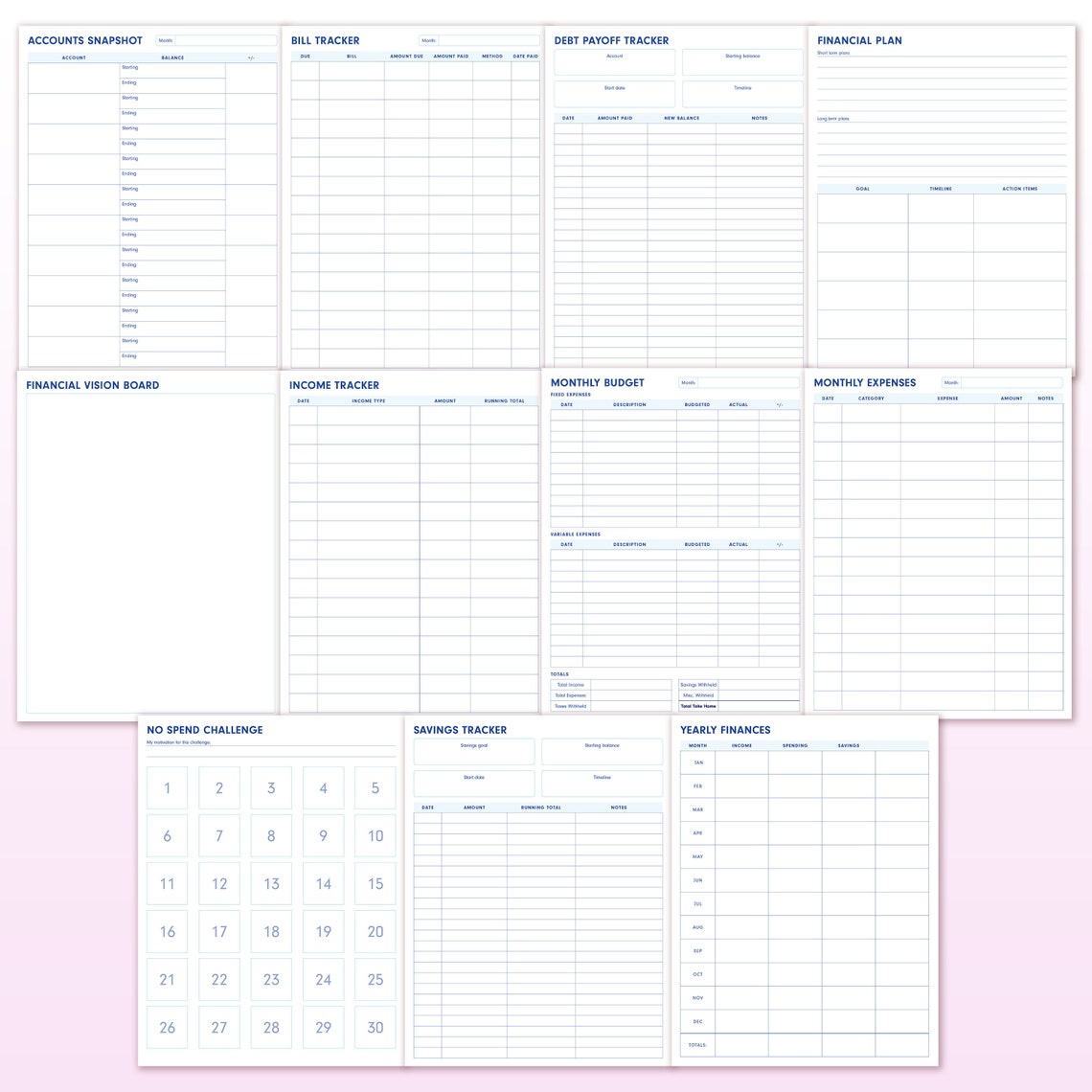Finance Page Template Insert Pack for the Focused Digital Planner ...