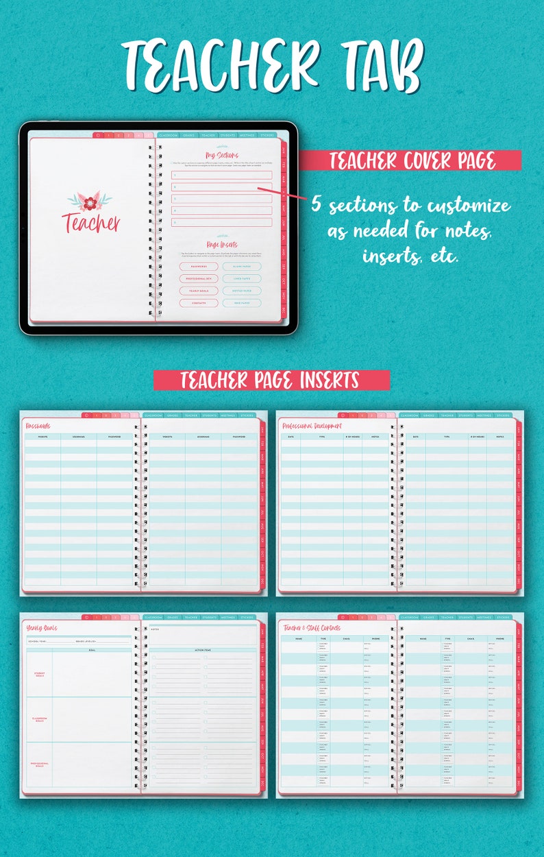 Undated Blue and Pink Landscape Teacher Digital Planner for - Etsy