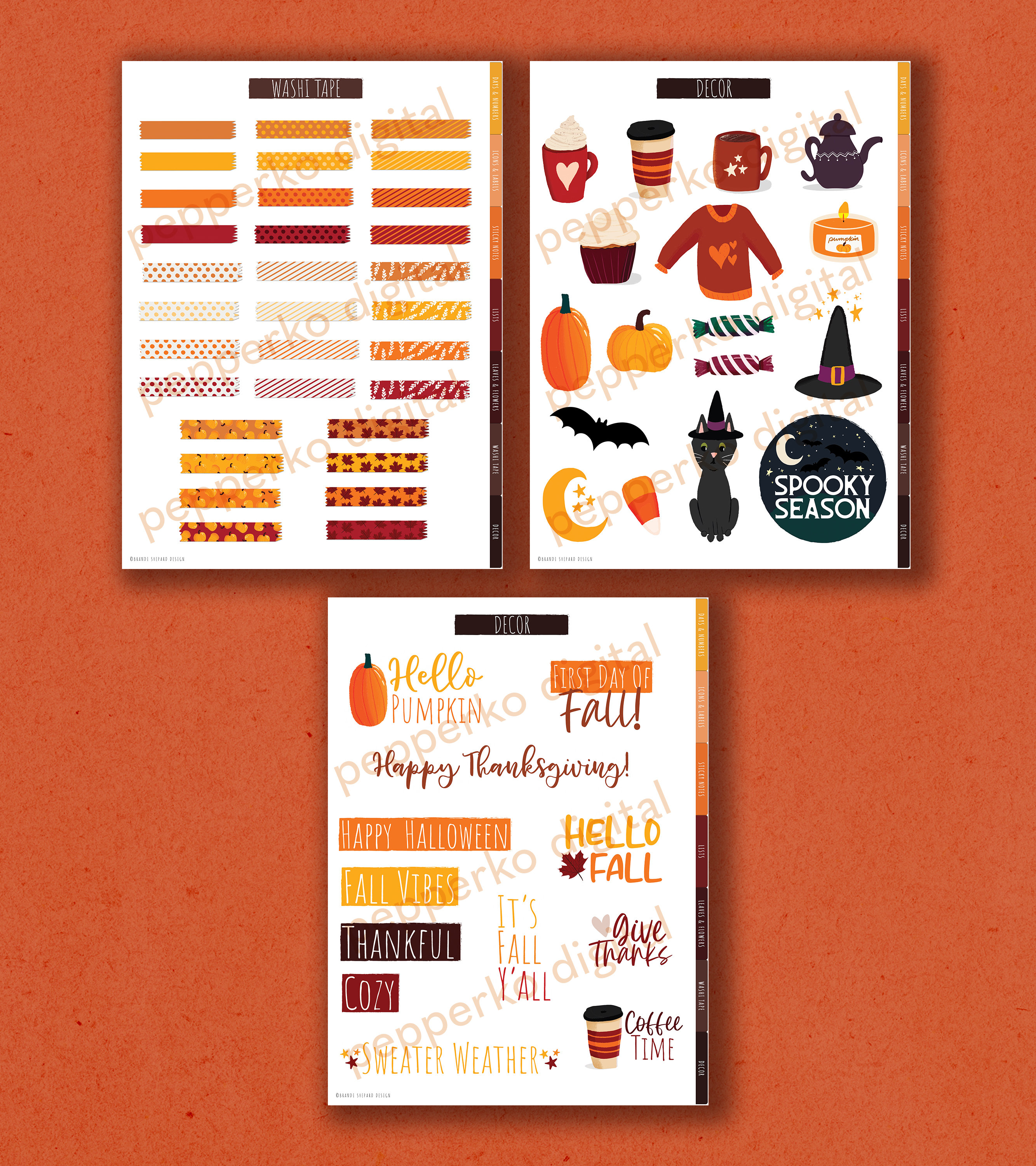 Fall Digital Sticker Bundle | Autumn Digital Stickers | Halloween ...