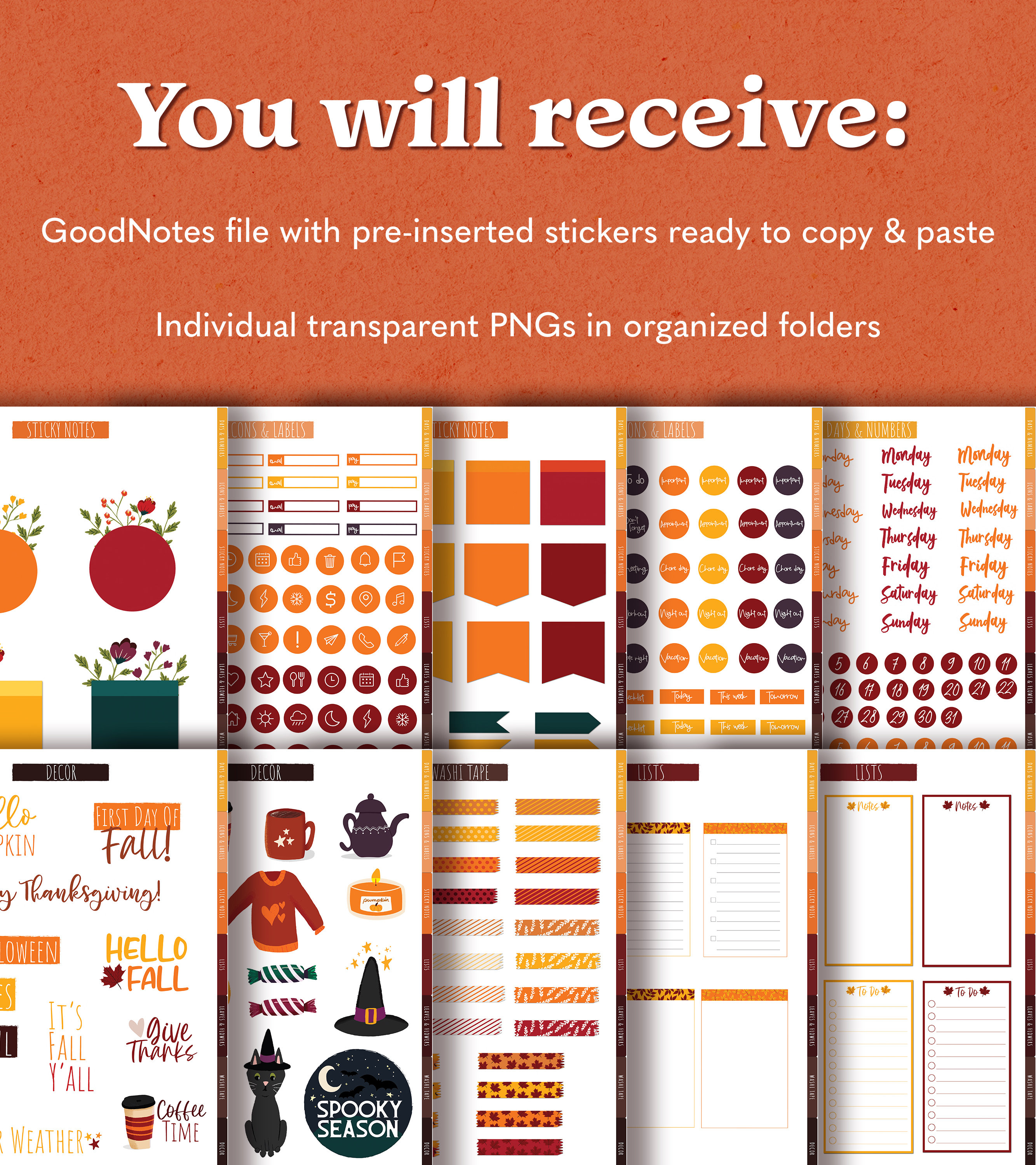 Fall Digital Sticker Bundle | Autumn Digital Stickers | Halloween ...