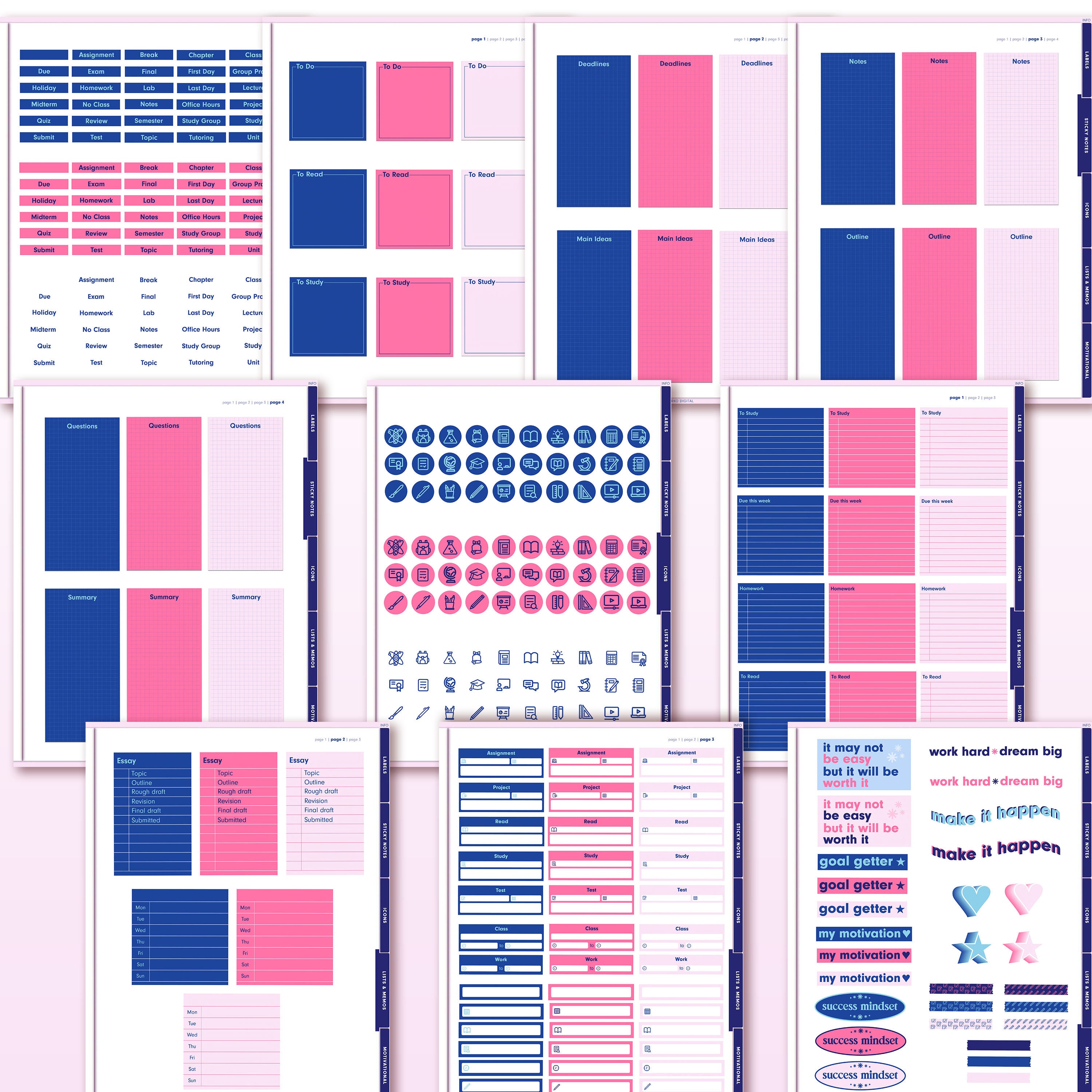 Student & Academic Digital Sticker Pack for Goodnotes, Noteshelf ...