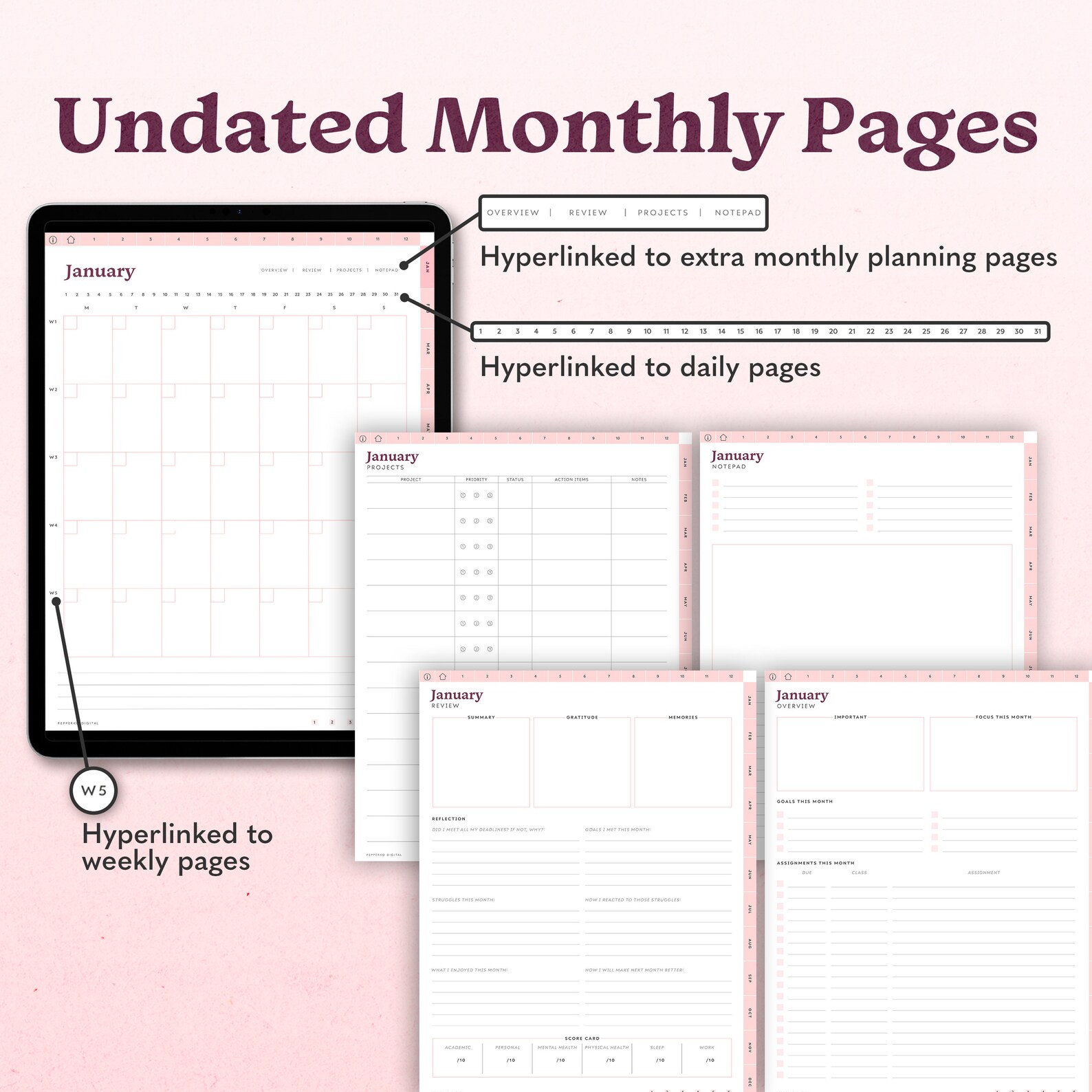 Undated Academic Digital Planner for Ipad & Tablet Vertical - Etsy