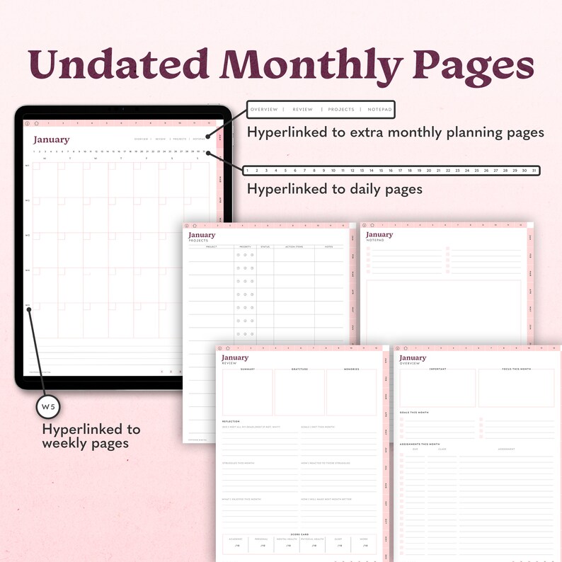 Undated Academic Digital Planner for iPad & Tablet | Vertical Student ...