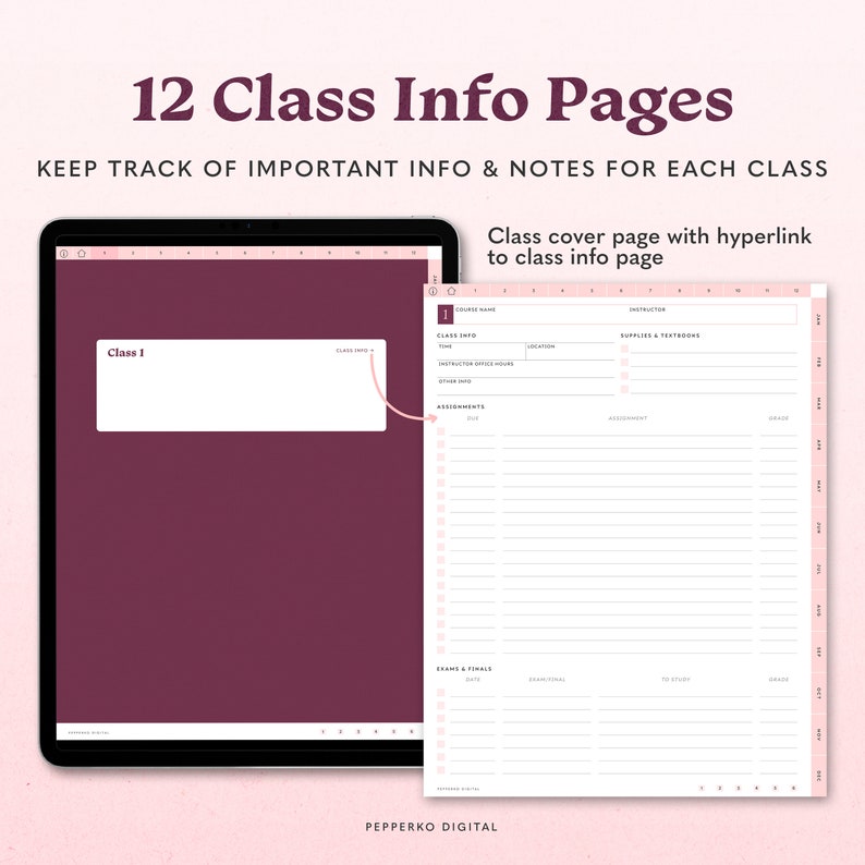 Undated Academic Digital Planner for iPad & Tablet | Vertical Student ...