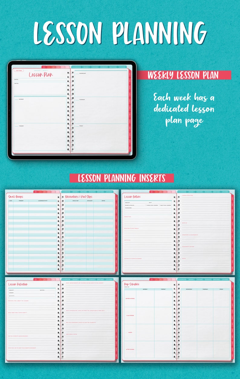 Undated Blue and Pink Landscape Teacher Digital Planner for - Etsy