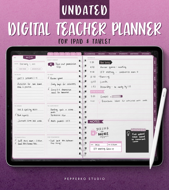 Undated Purple Landscape Teacher Digital Planner for Ipad and - Etsy