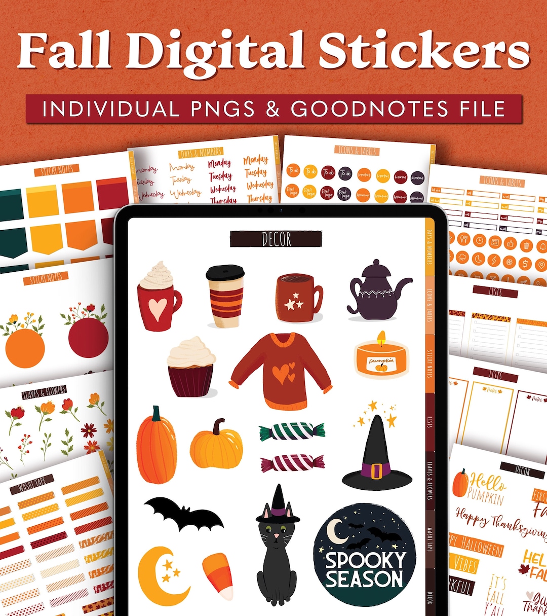 Fall Digital Sticker Bundle | Autumn Digital Stickers | Halloween ...