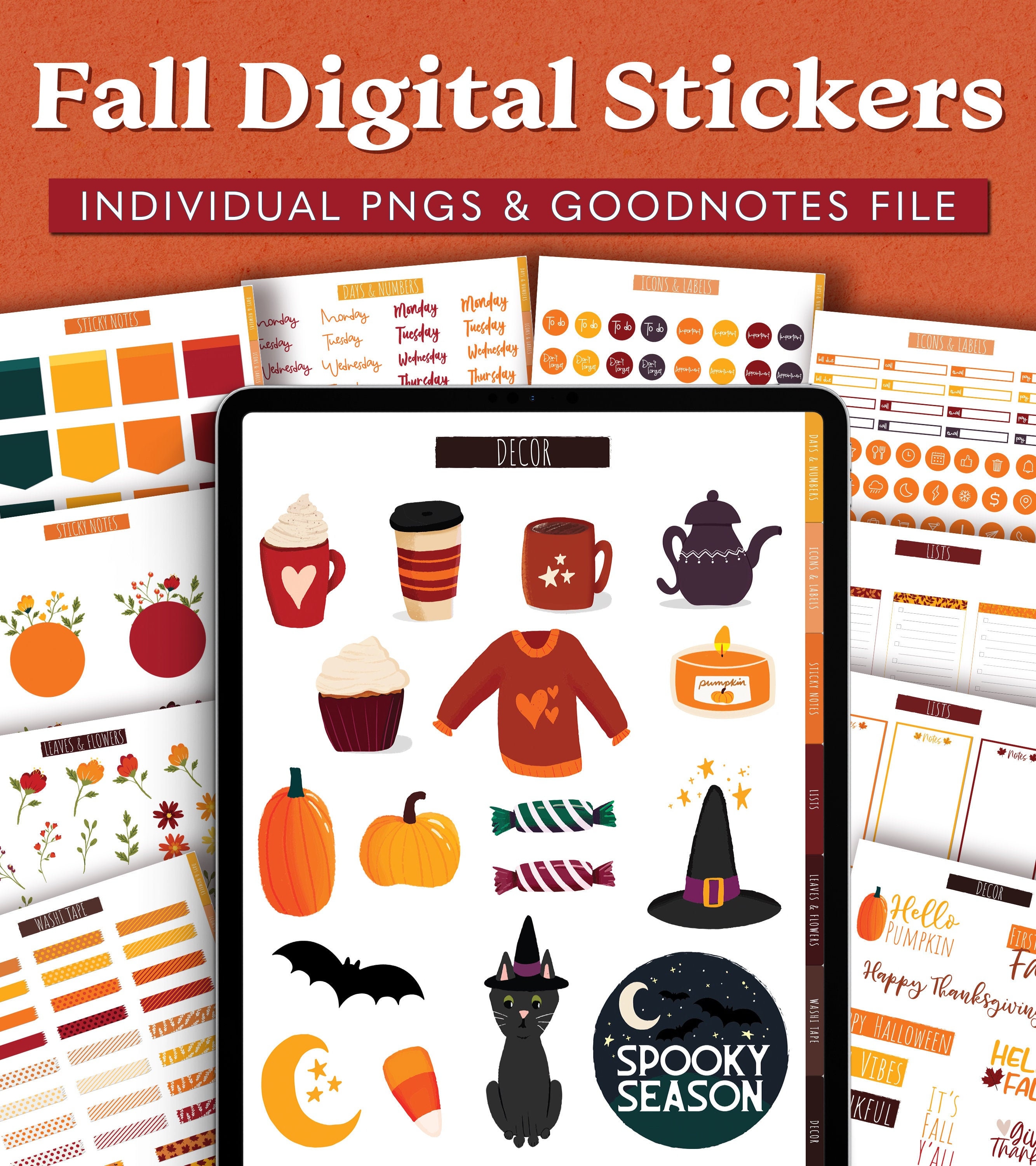 Fall Digital Sticker Bundle | Autumn Digital Stickers | Halloween ...