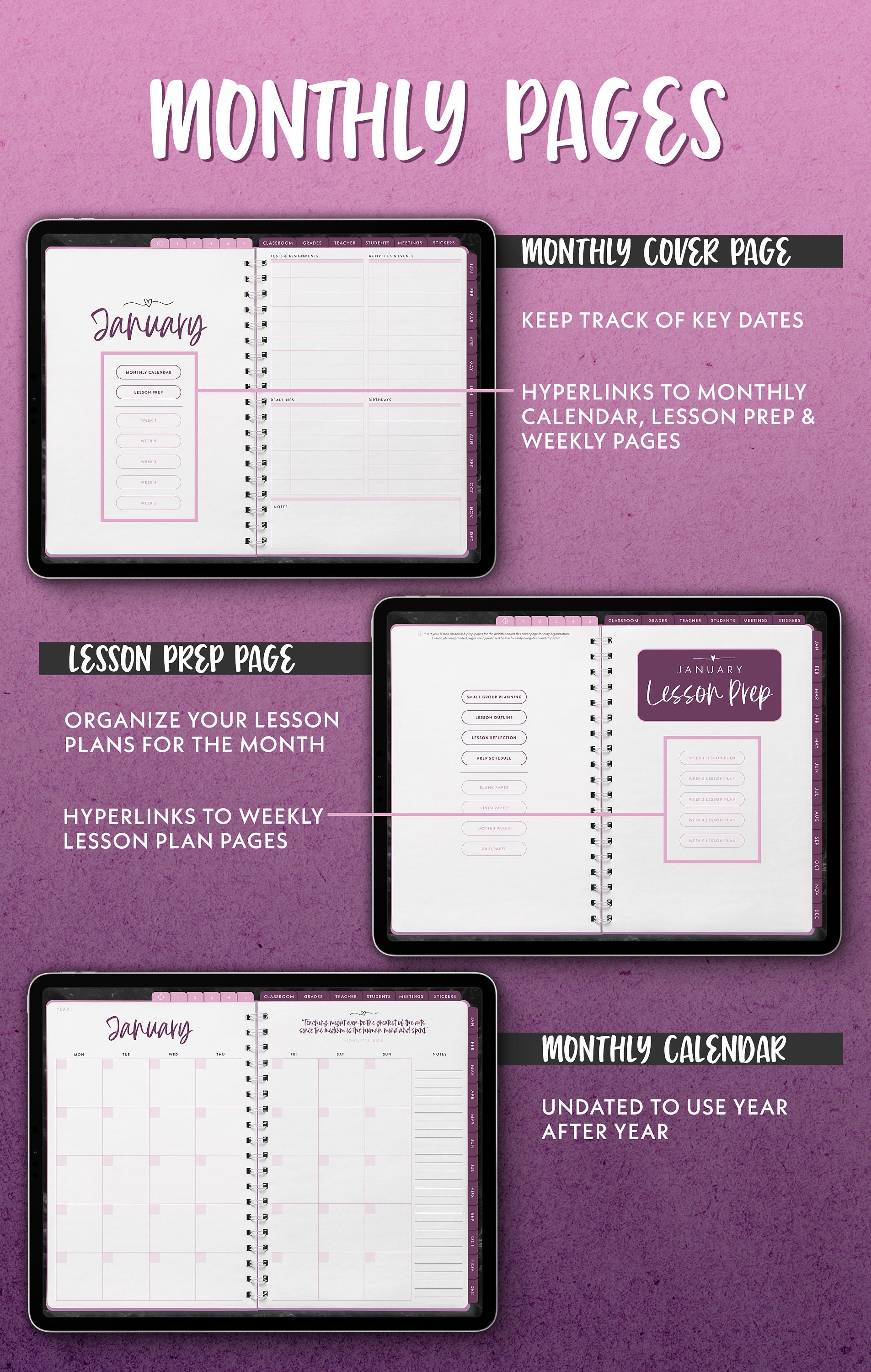 Undated Purple Landscape Teacher Digital Planner for Ipad and - Etsy