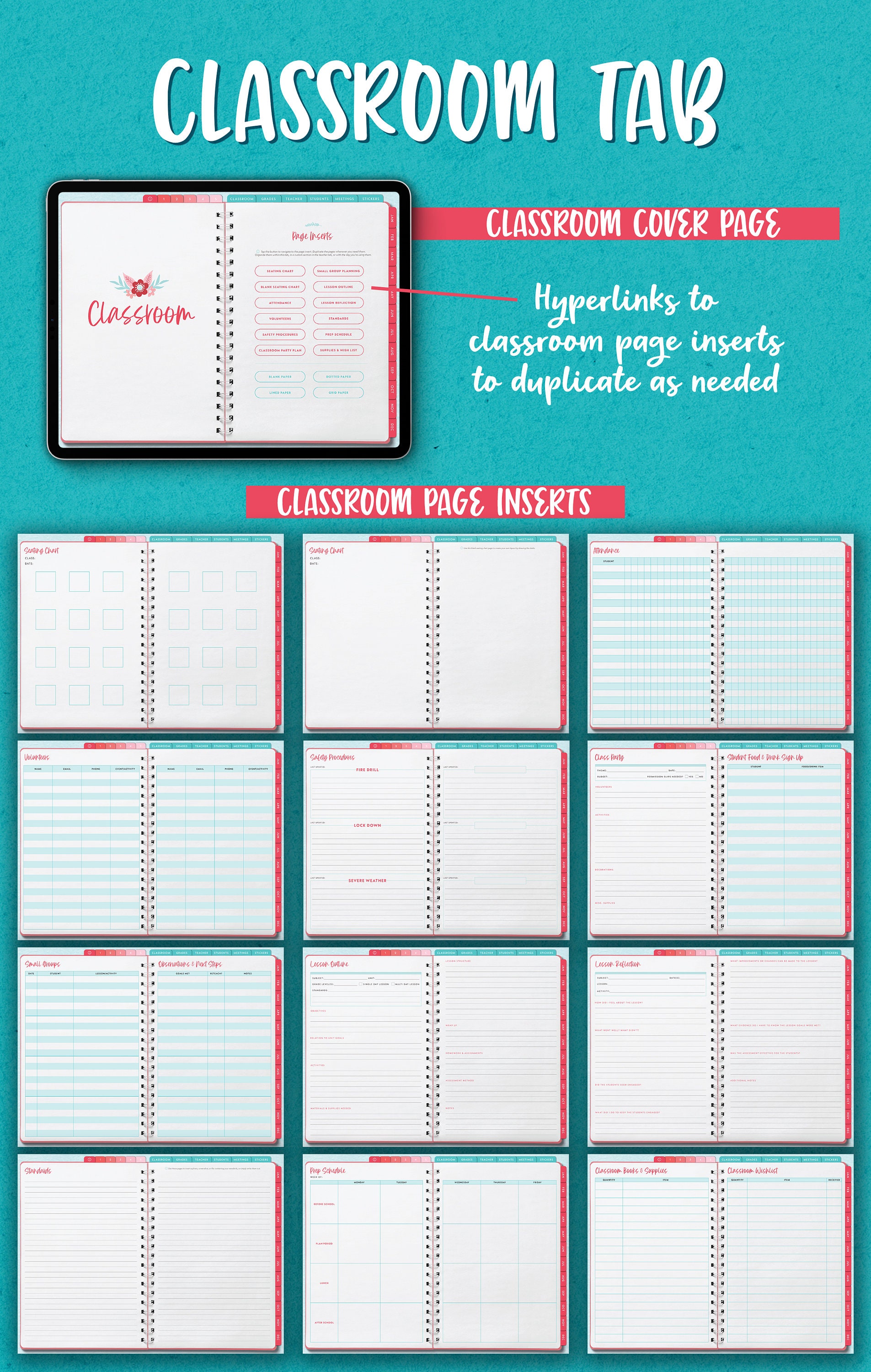 Undated Blue and Pink Landscape Teacher Digital Planner for | Etsy
