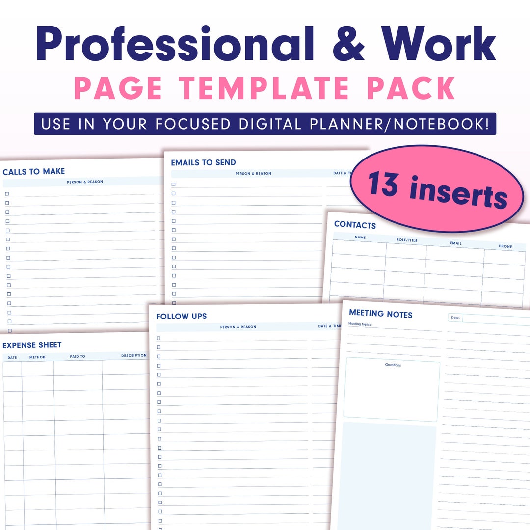 Professional & Work Page Template Insert Pack for the Focused Digital ...