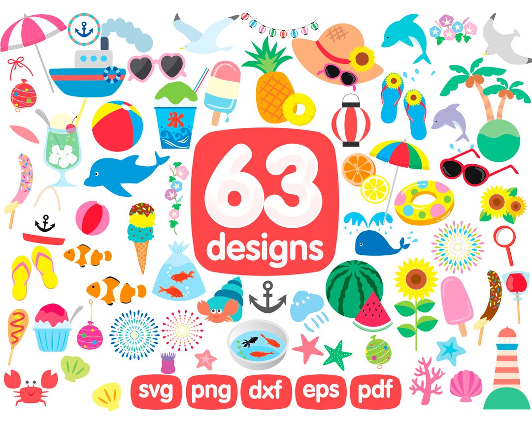 63 Summer Clipart Bundle, Beach Clipart, Tropical Clipart, Vacation ...