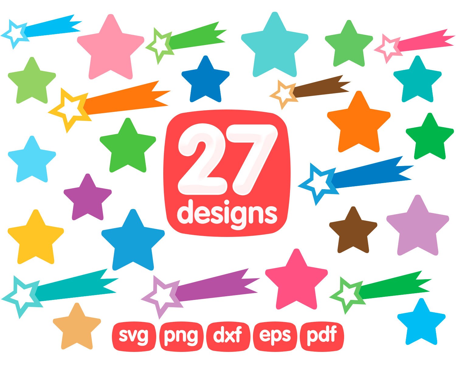 27 Stars Commet Svg Clipart, Cute Clip Art, Eps, Caramboll, Shape ...