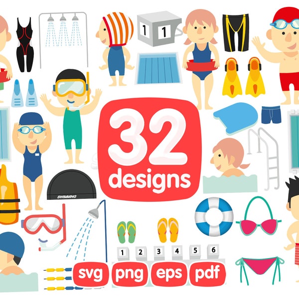 Swimming Clipart - Etsy