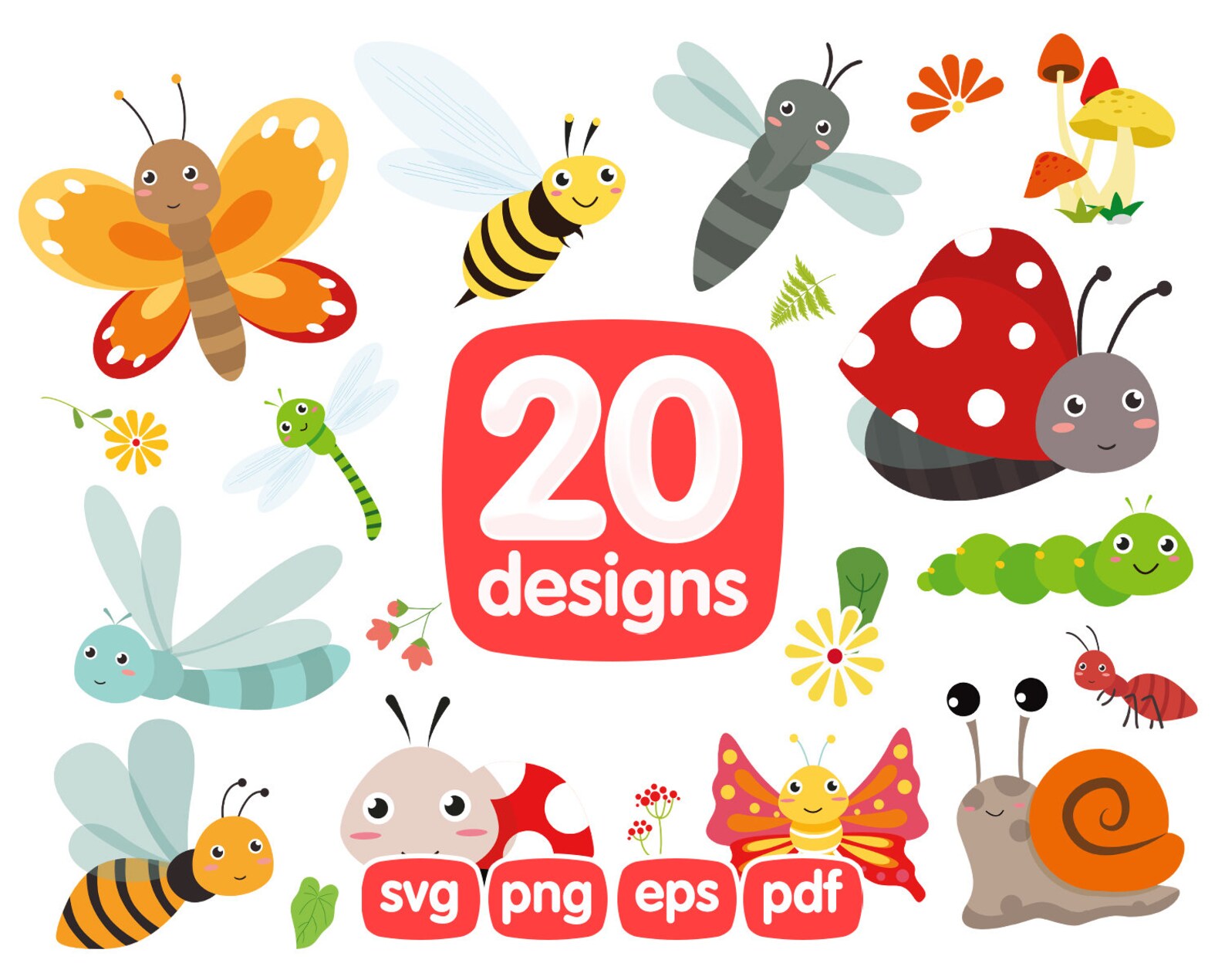 20 Cute Insects Clipart Bundle Butterfly Bee Wasp Ladybug - Etsy