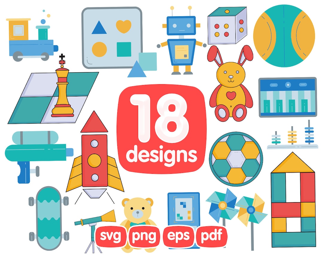 18 Toys Clipart Bundle, Kids Toys Clipart, Baby Toys Clipart, Boy Toys ...