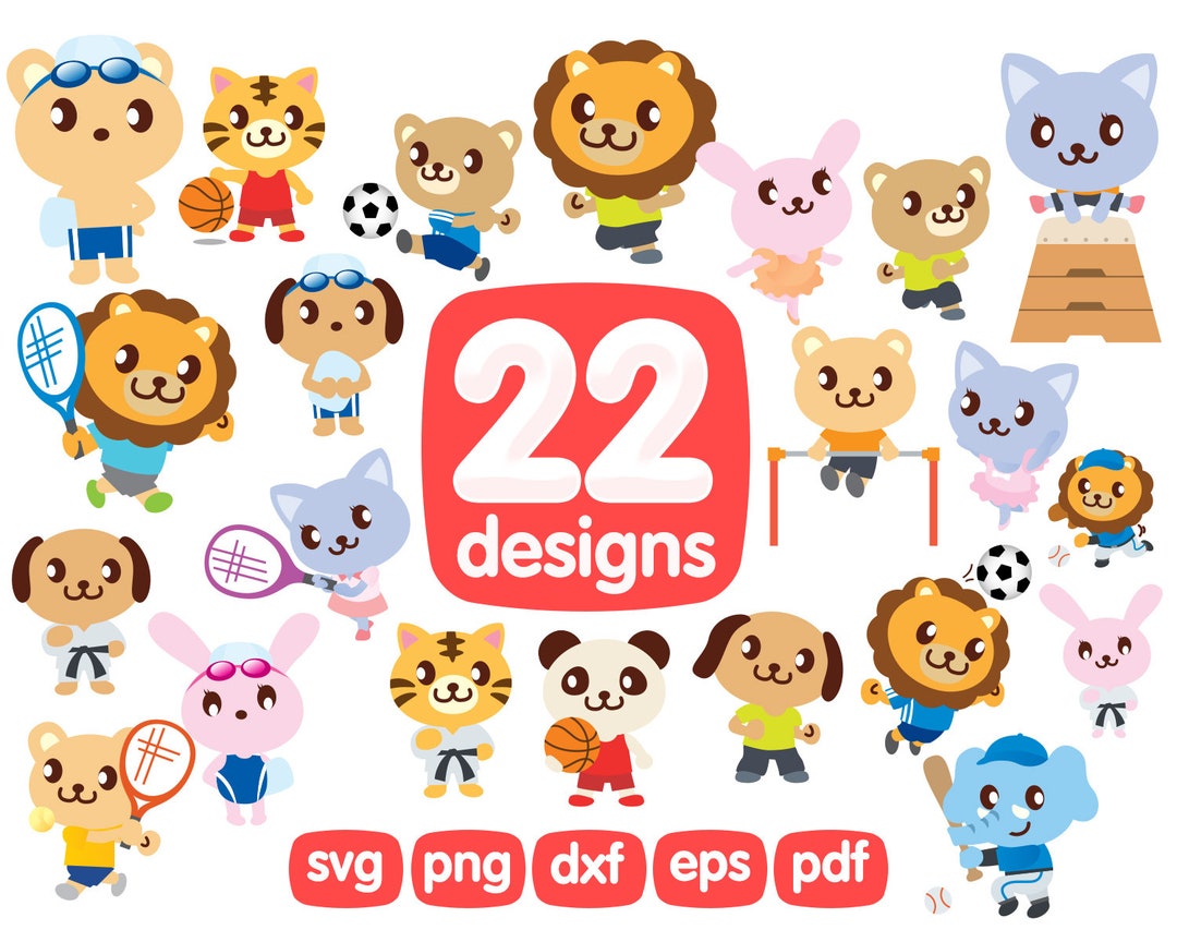 22 Animals Sport Clipart, Swimming, Basketball, Football, Gymnastics ...