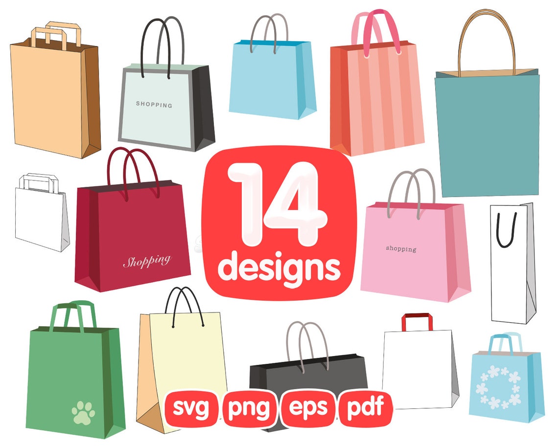 14 Shopping Bags Clipart Bundle, Shopping Bag Illustration, Shopping ...