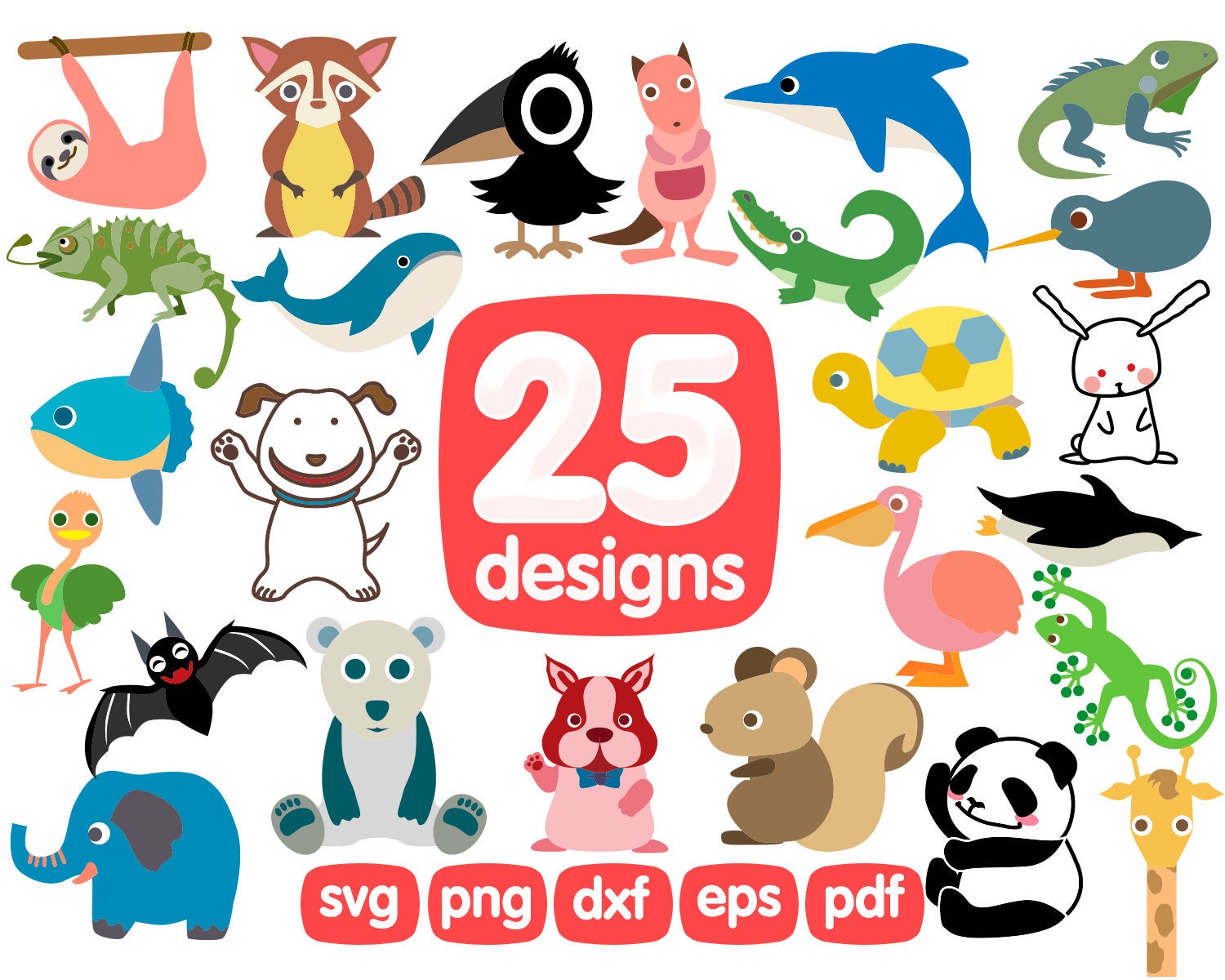 25 Animals Clipart Animals Bundle Svg Shark Elephant - Etsy