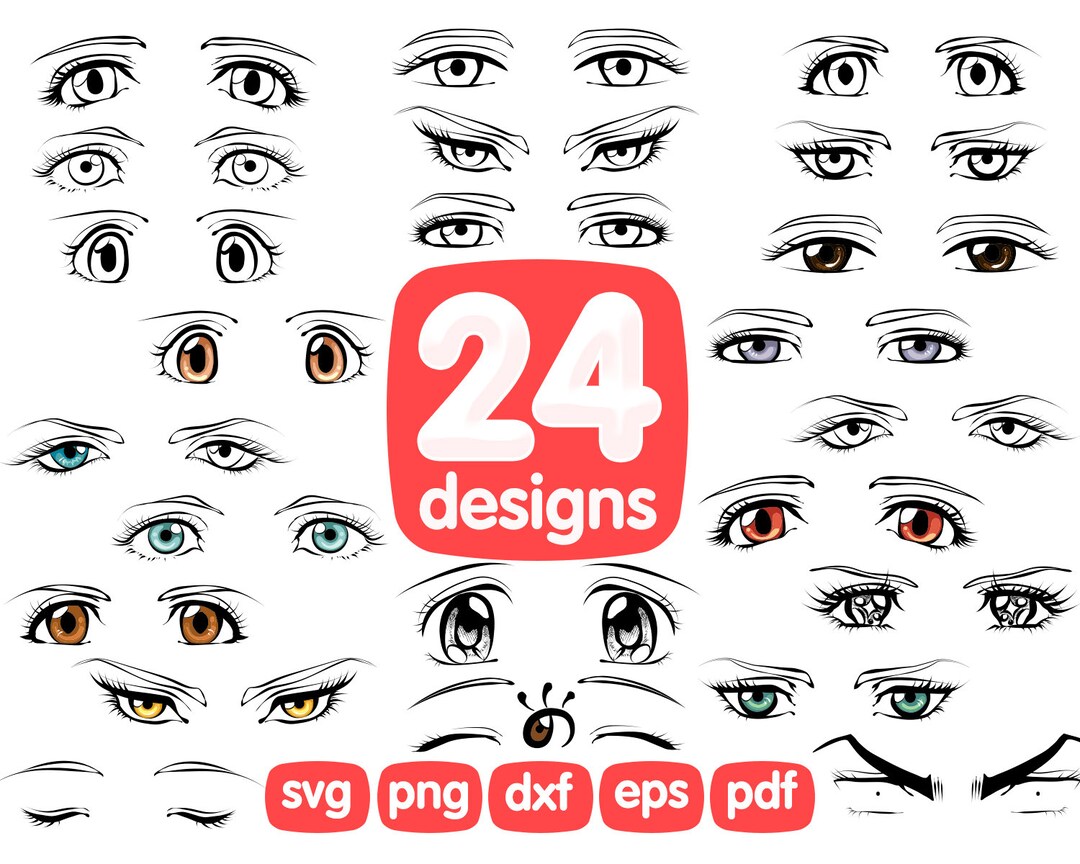 24 Eyes Clipart Bundle, Eye Svg, Eyelash Clipart, Anime Eyes Graphics ...