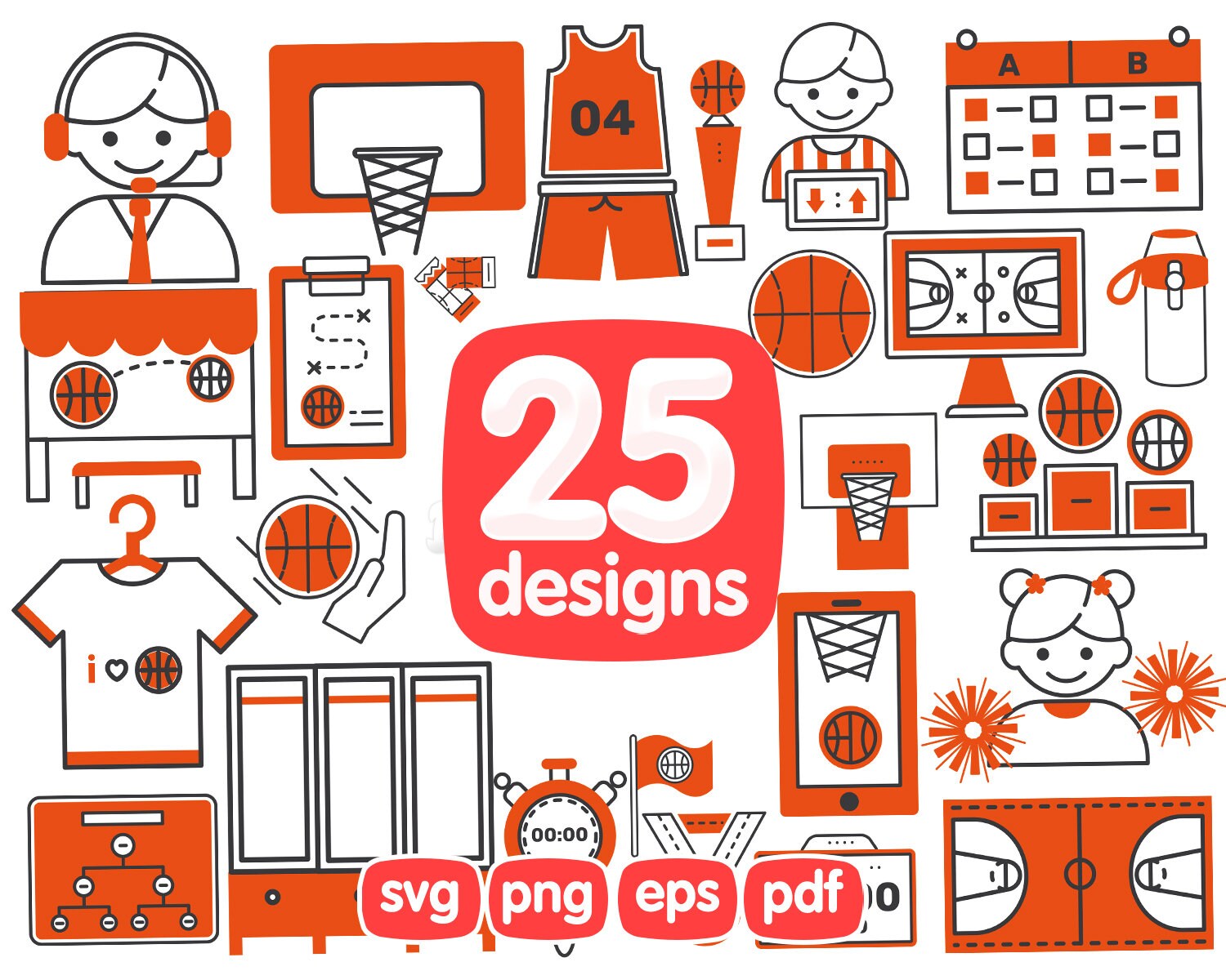 25 Basketball Icon Clipart Bundle - Etsy