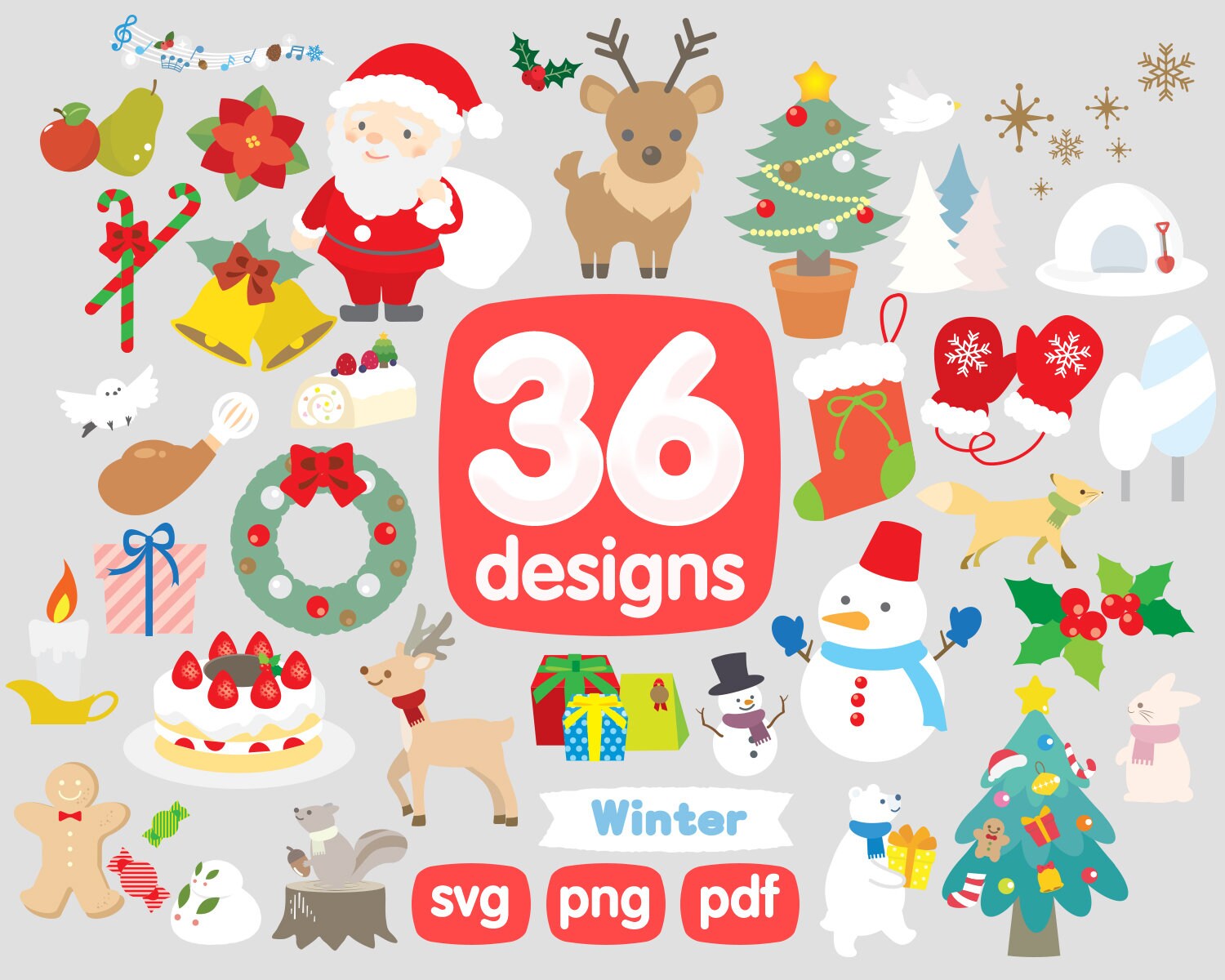 36 Christmas Clipart Bundle Winter Clipart Holiday Clipart - Etsy