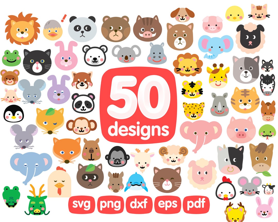 50 Animals Head Clipart, Animal Face Clipart, Panda Head Clipart, Sheep ...