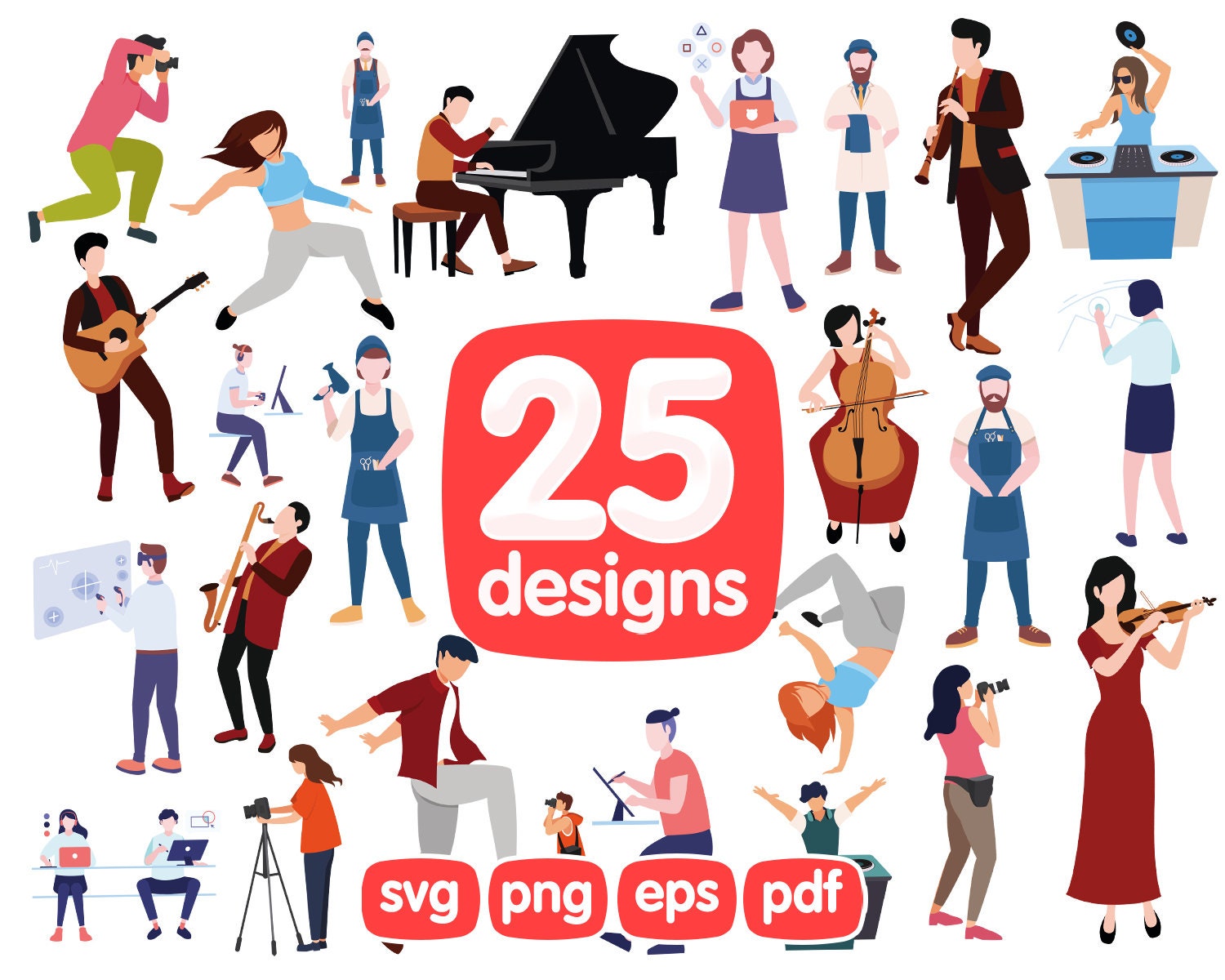 25 Artist Clipart Bundle Photographer Pianist Musician - Etsy