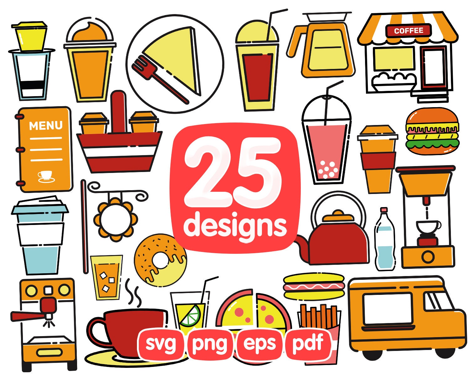 25 Cafe and Fast Food Clipart Bundle Cafe and Fast Food Icons - Etsy