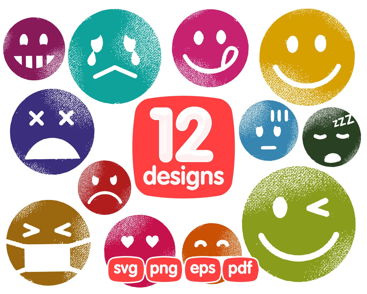 12 Emotion Clipart Bundle, Emoji Clipart, Smiles Clipart, Emotion ...