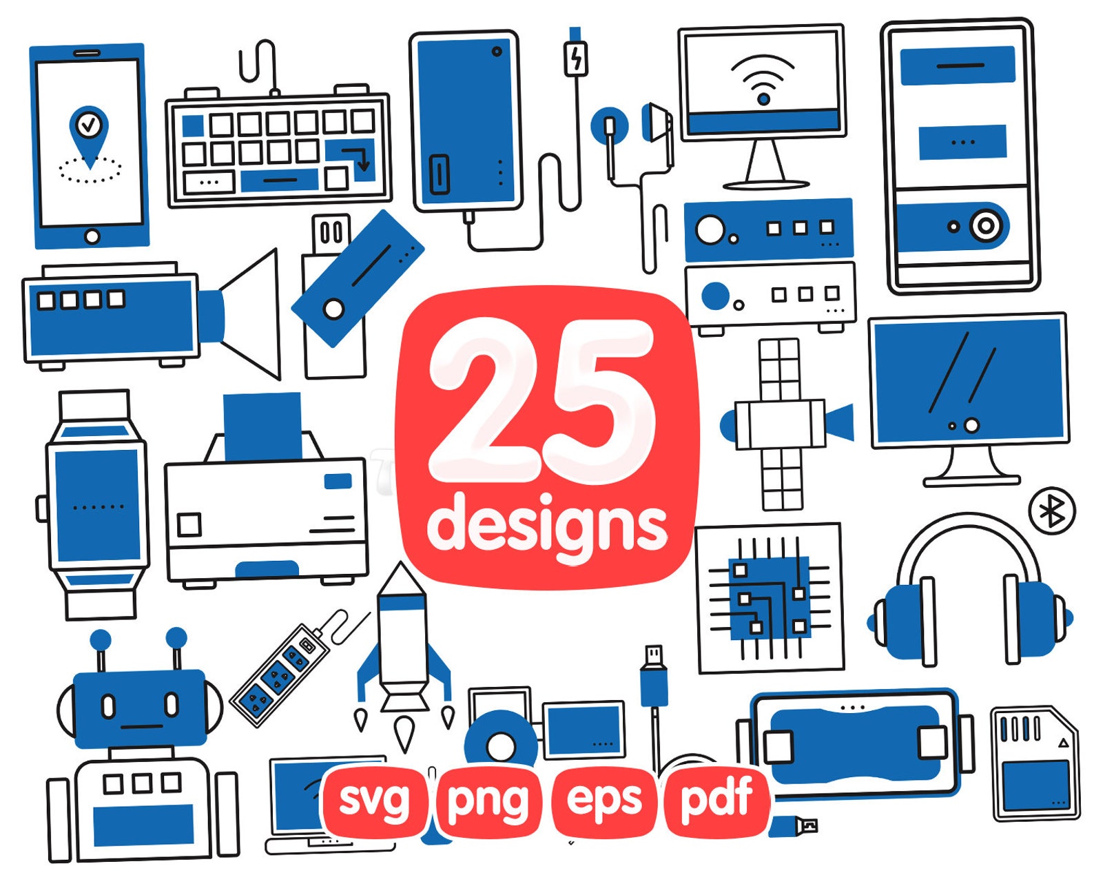 25 Technology Clipart Bundle Technology Icons Svg | Etsy