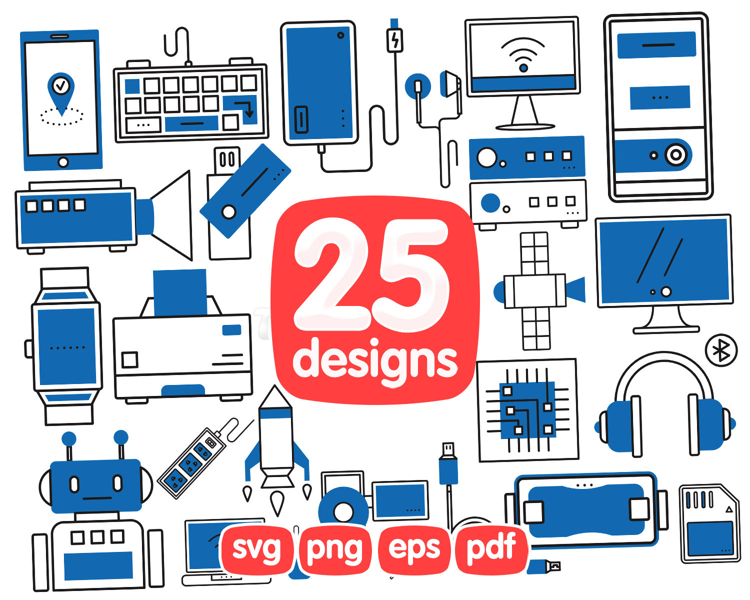 25 Technology Clipart Bundle Technology Icons Svg | Etsy