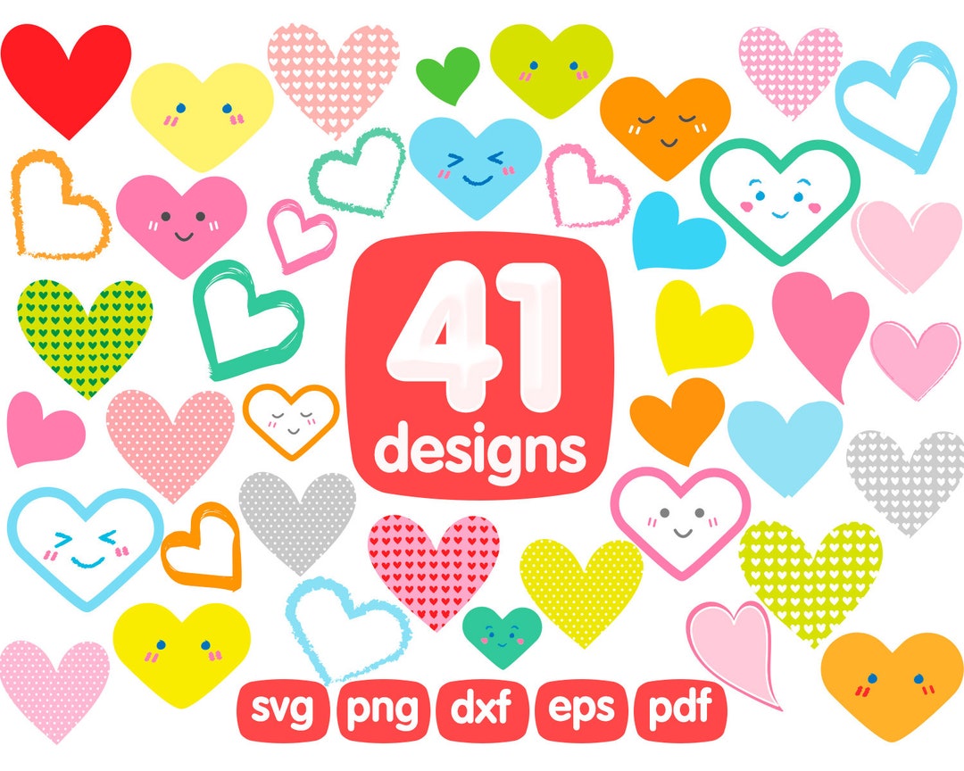 41 Kawaii Hearts Clipart Bundle, Kawaii Love Design, Heart Png, Heart ...