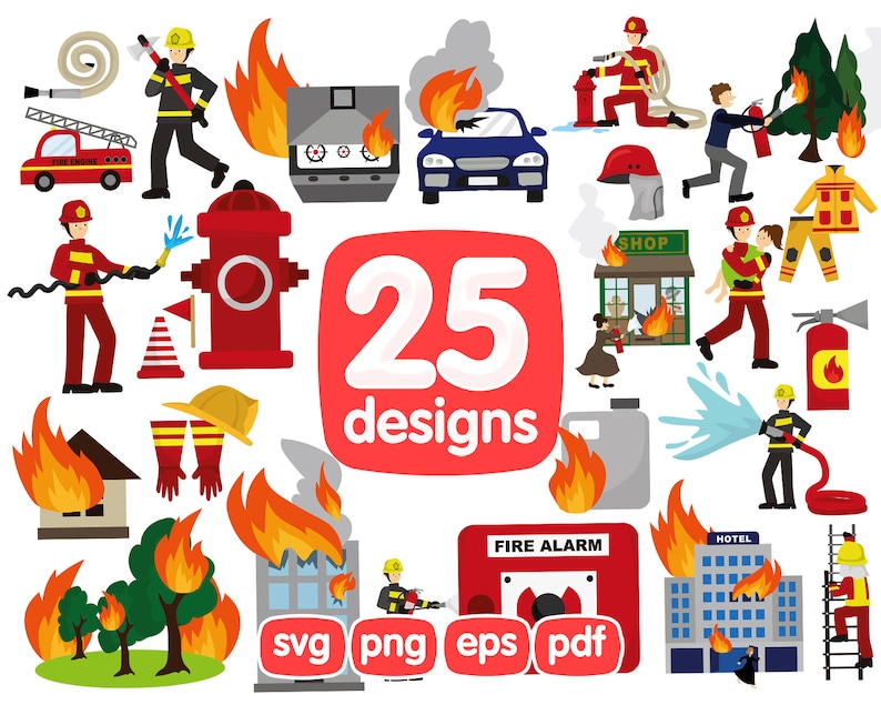 25 Fireman Clipart Bundle Fire Truck Svg Png Firefighter - Etsy