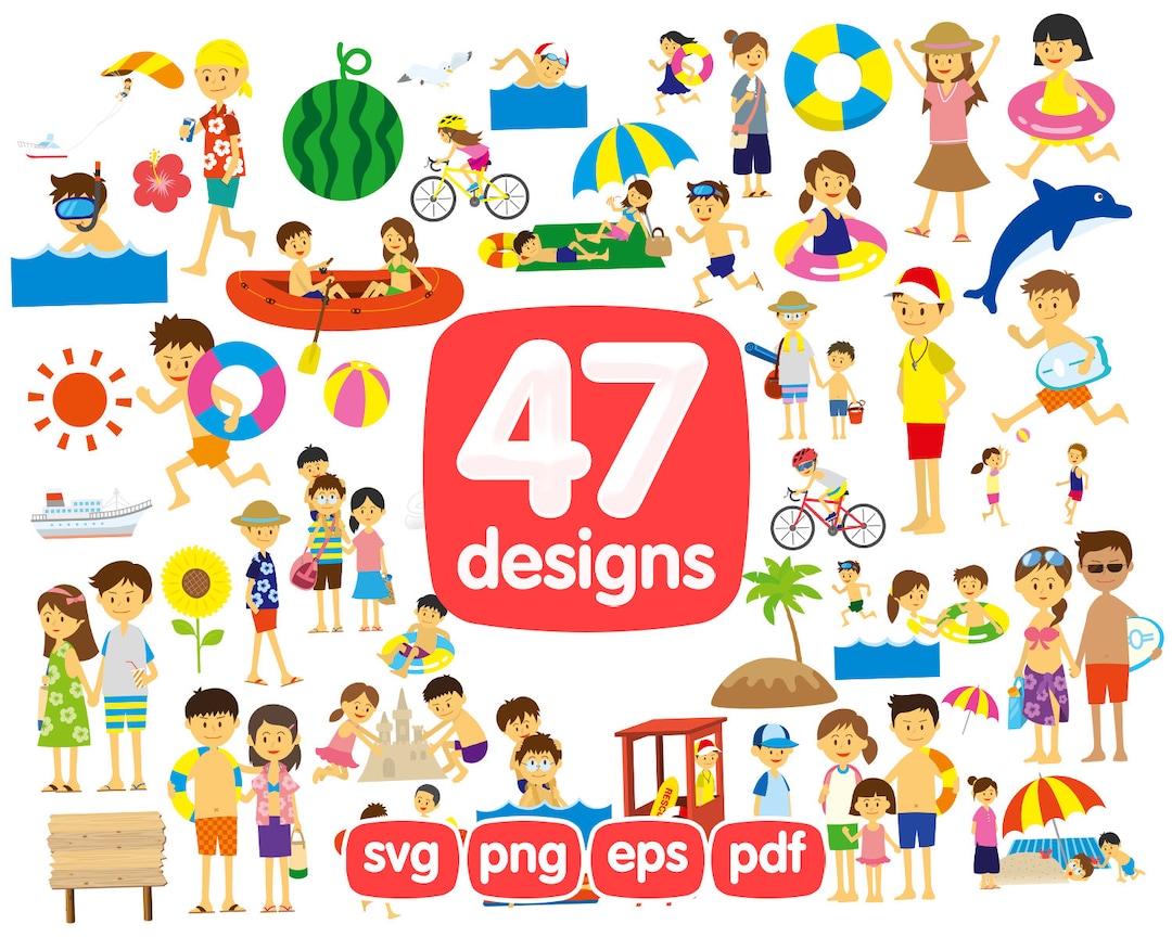 47 Summer Beach Clipart Bundle, Summer Vacation, Vacation at Sea, Clip ...