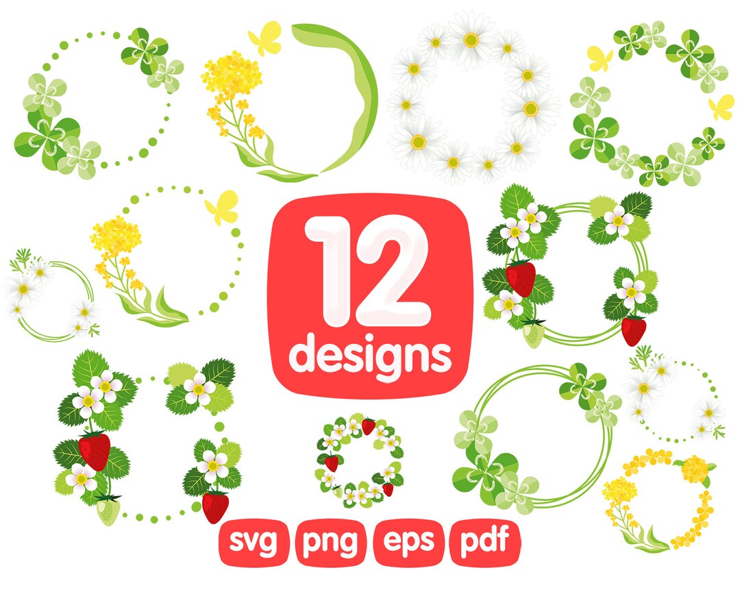 12 Botanical Frame Clipart Bundle, Floral Frame Cartoon Design, Floral ...
