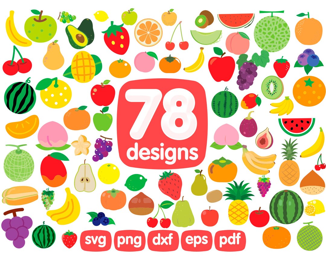 78 Fruits Clipart Bundle, Pineapple, Watermelon, Strawberry, Food ...
