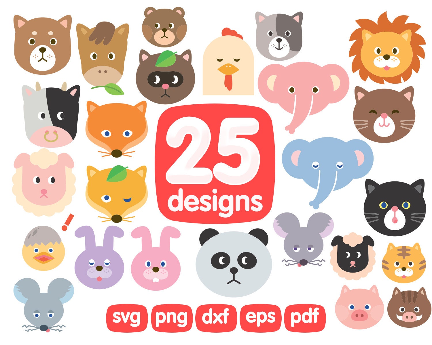 25 Animals Head Clipart Images, Chicken, Cat, Bear, Chick, Elephant ...