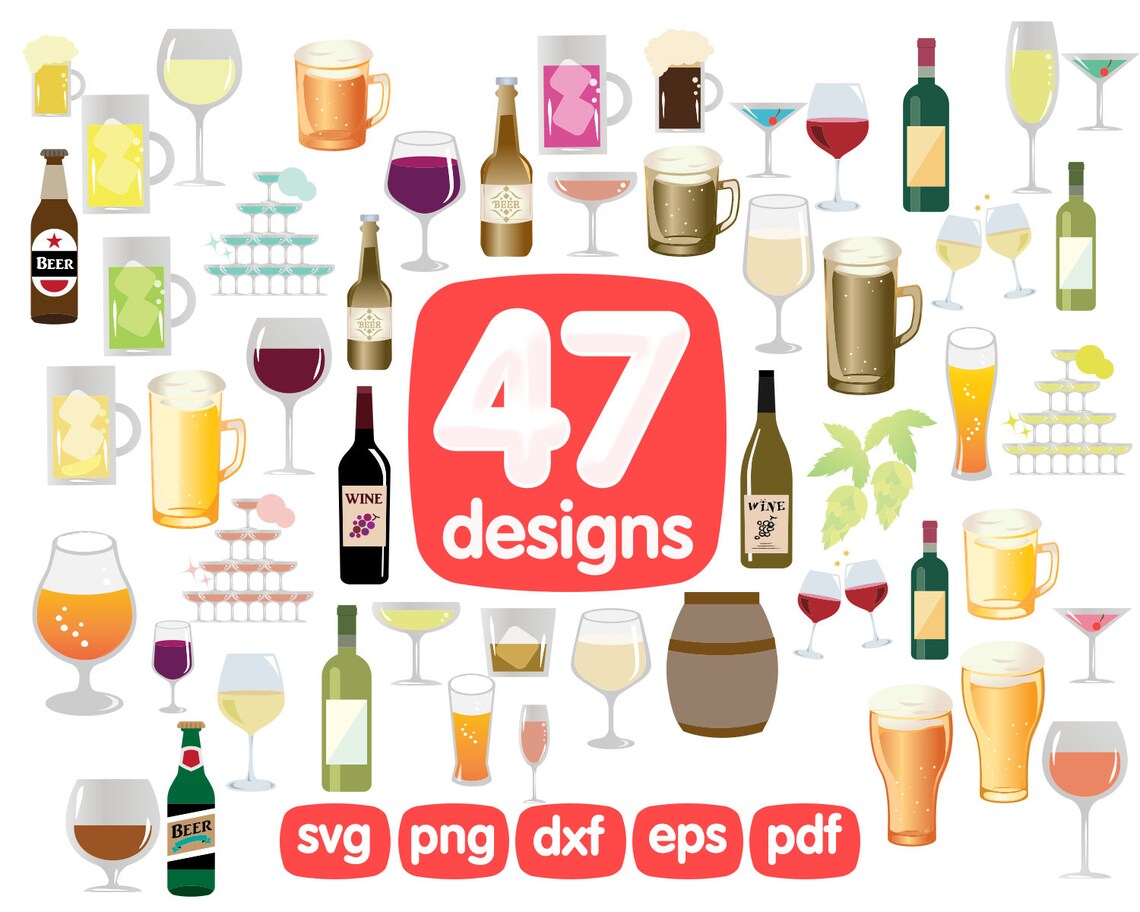 47 Alcohol Clipart Bundle Drink Clipart Party Clipart Wine - Etsy