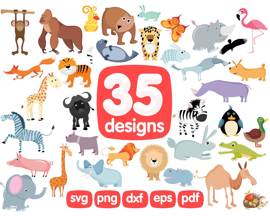 35 Animals Clipart, Gorilla, Elephant, Hippopotamus, Monkey, Rhinoceros ...