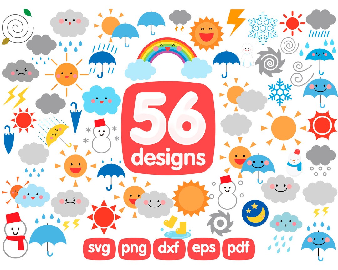 56 Weather Clipart Bundle, Rainbow Clipart, Sun Clipart, Cloud Clipart ...